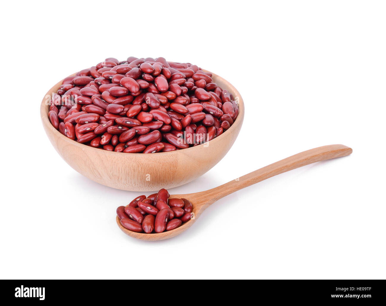 red beans in wooden bowl and spoon isolated on white Stock Photo - Alamy