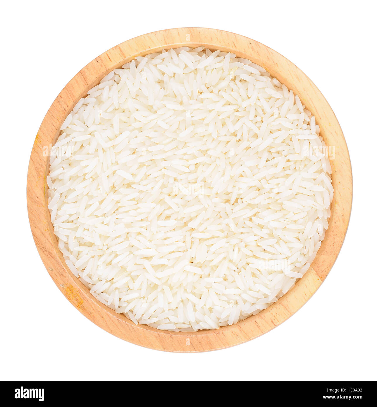 top view of rice in wooden bowl isolated on white Stock Photo - Alamy