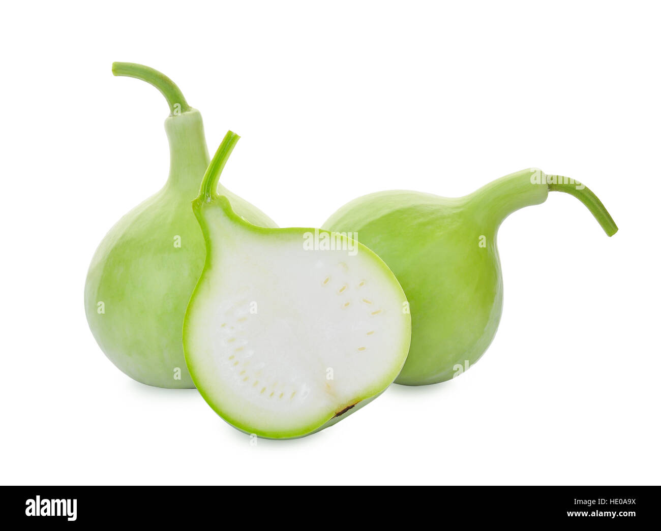 Bottle Gourd fruit with slice isolated on white Stock Photo - Alamy