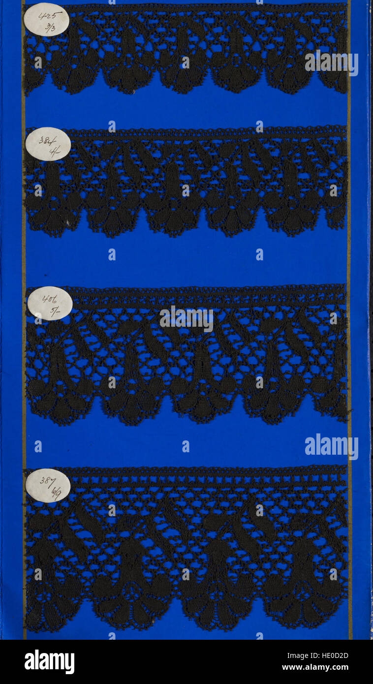 This 1900 lace sample book features various lace designs, showcasing ...