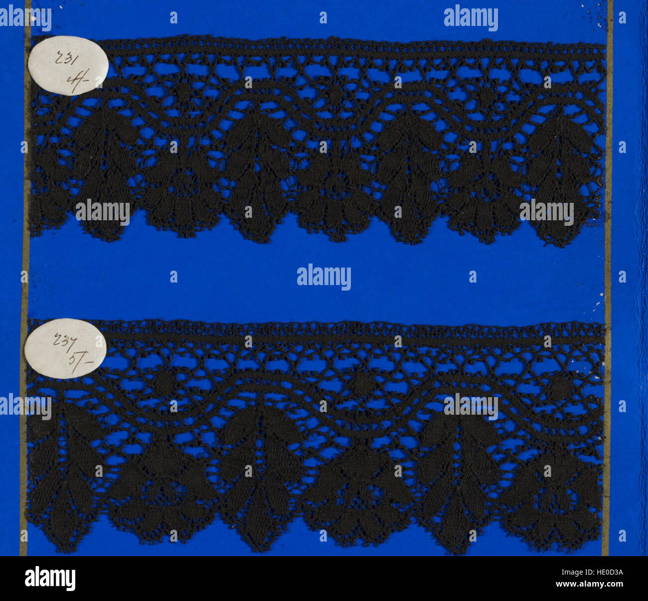 This 1900 lace sample book features various lace designs and patterns ...