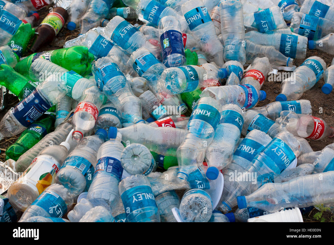 HYDERABAD, INDIA - APRIL 08,2012 Empty water bottles trash outside an ...