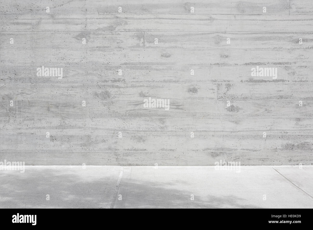 Gray concrete rough wall with wooden veining and empty floor background ...
