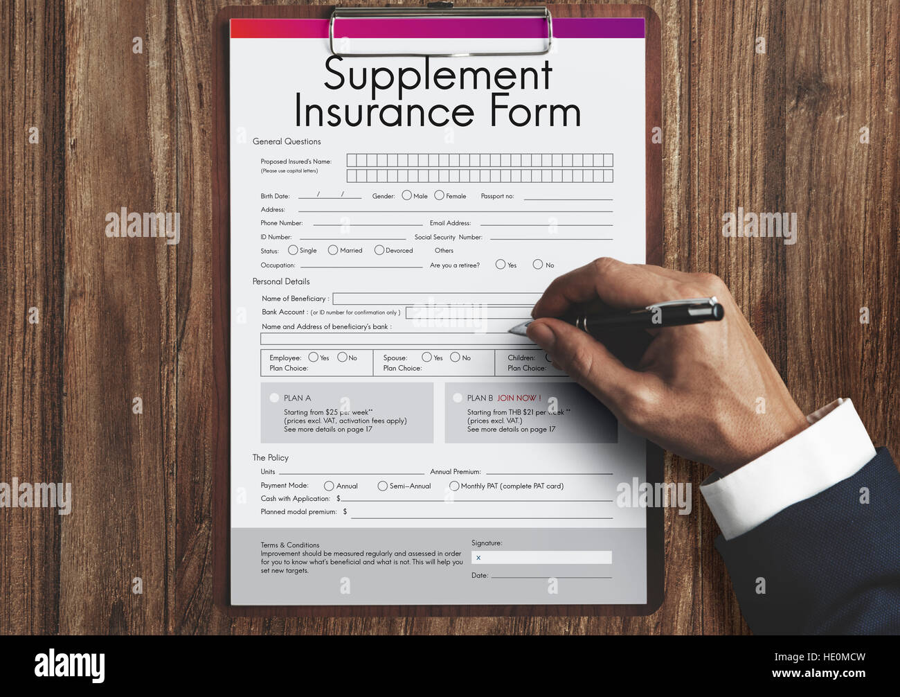 Supplement Insurance Form Concept Stock Photo - Alamy