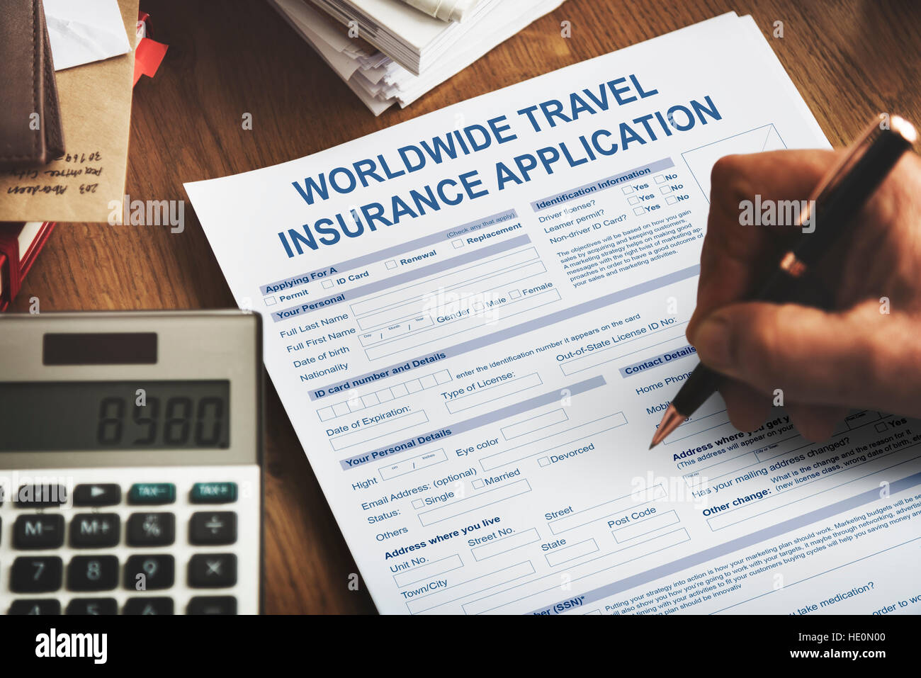 Worldwide Travel Insurance Application Form Concept Stock Photo - Alamy