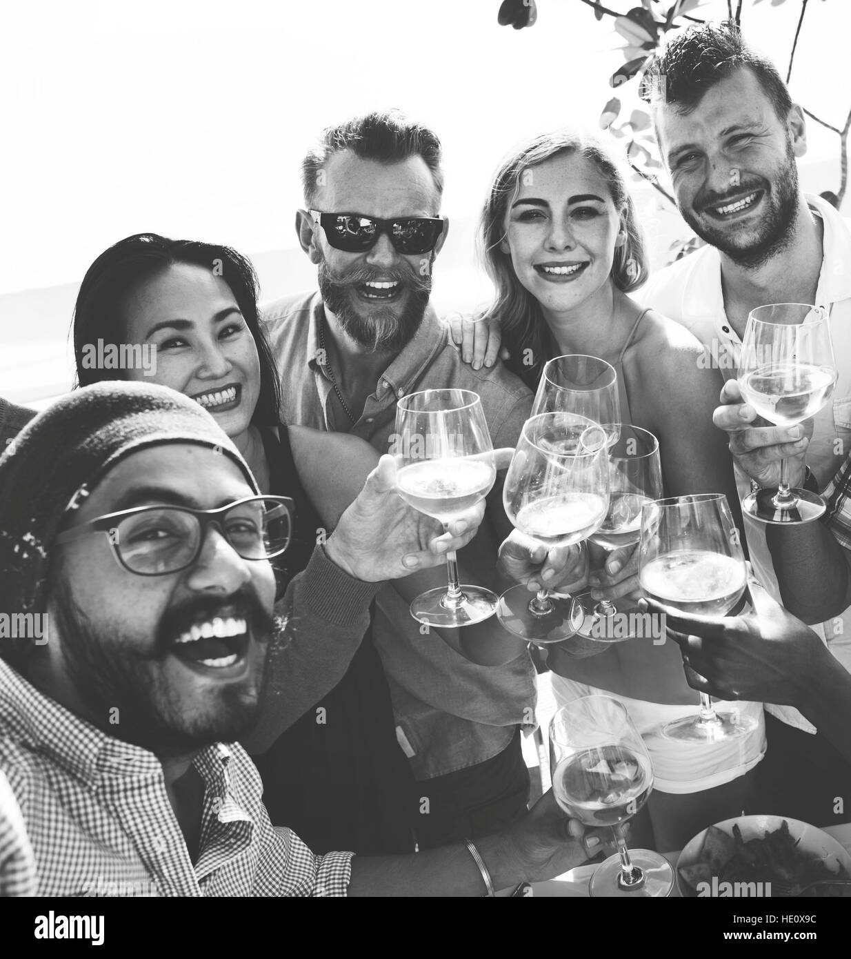 Restaurant friends food concept Black and White Stock Photos & Images ...