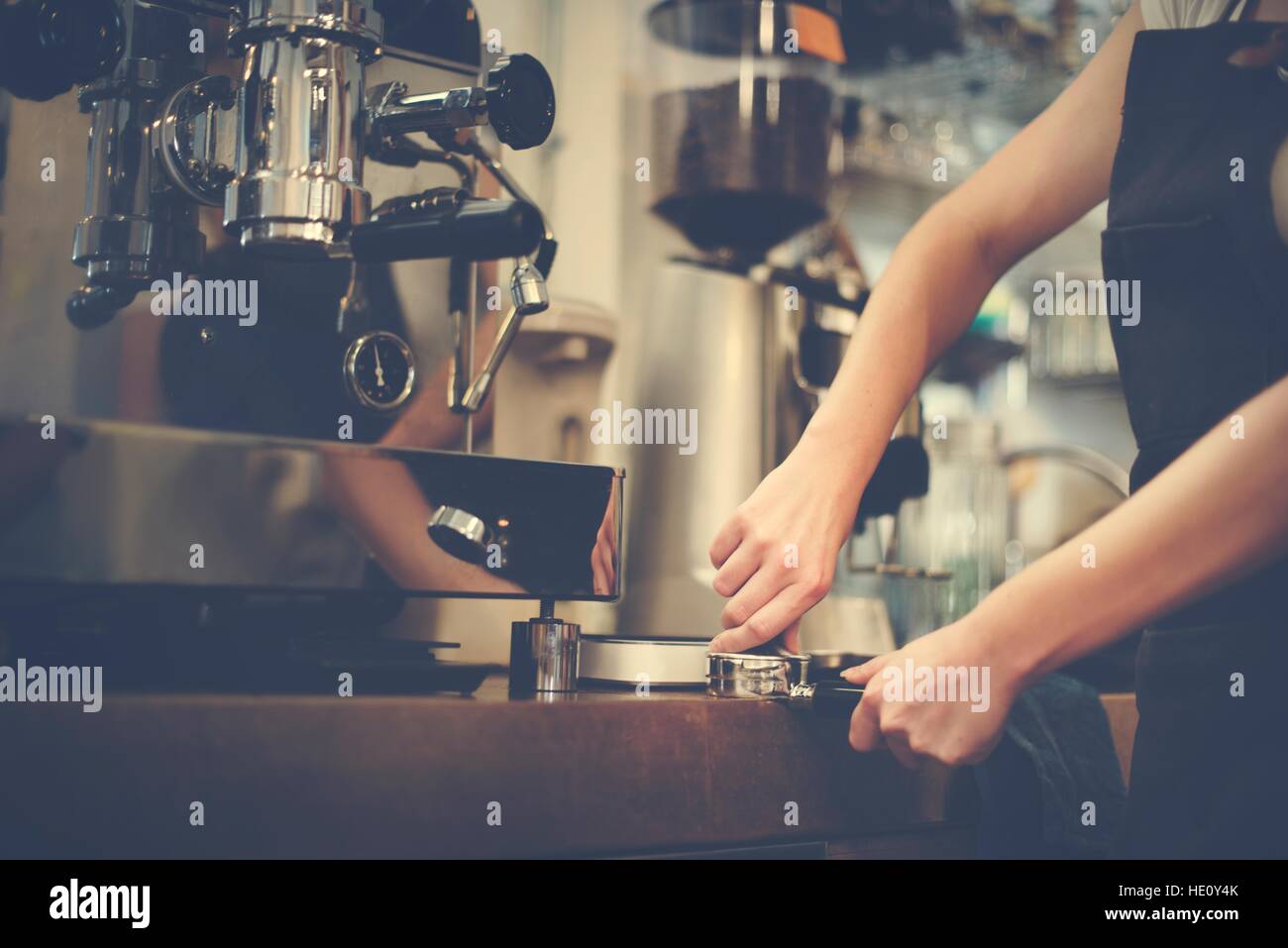 Coffee Machine Portafilter Steam Barista Shop Concept Stock Photo - Alamy