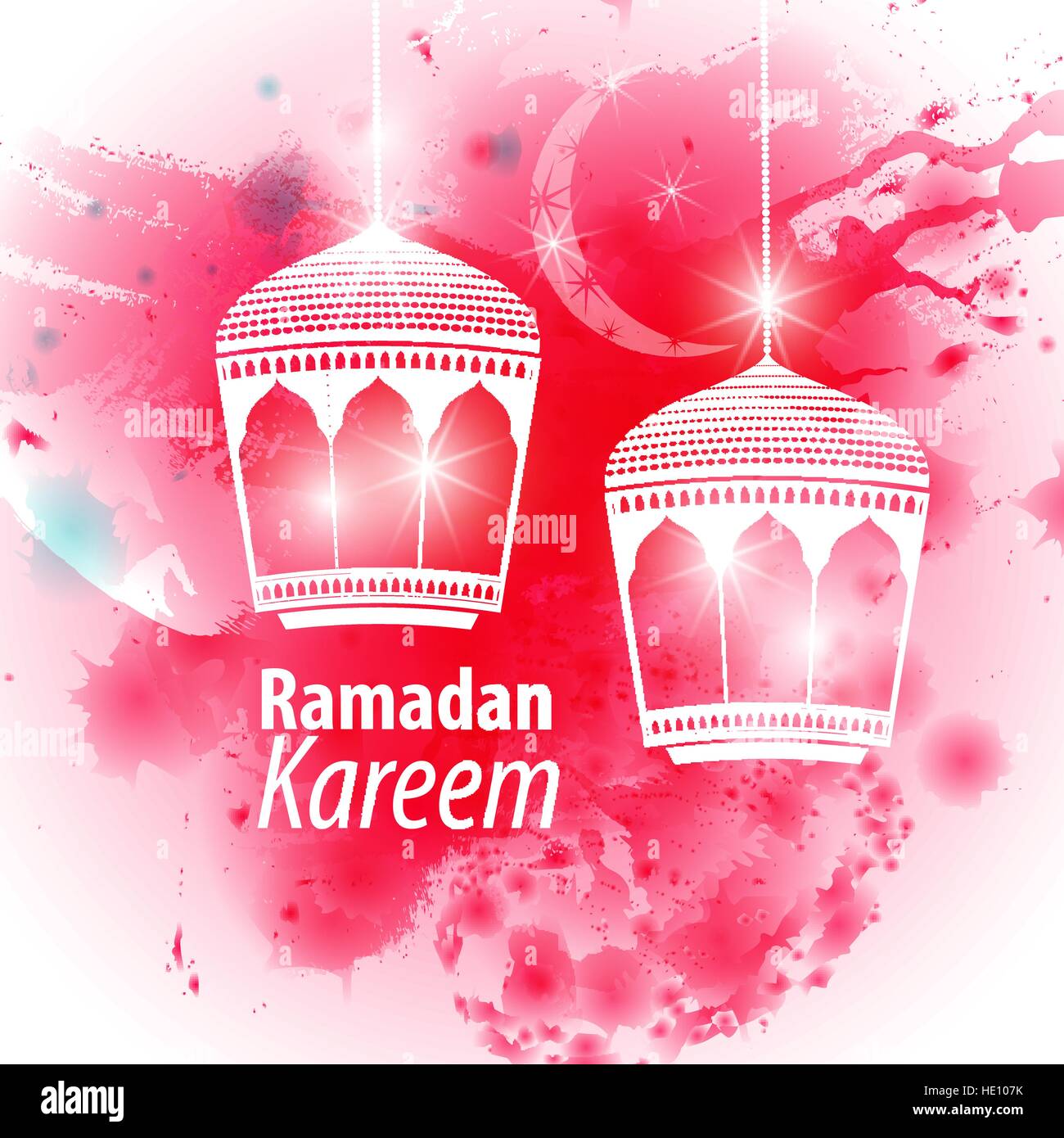 Watercolor pink blob illustration Ramadan kareem mubarak. Beautiful ...