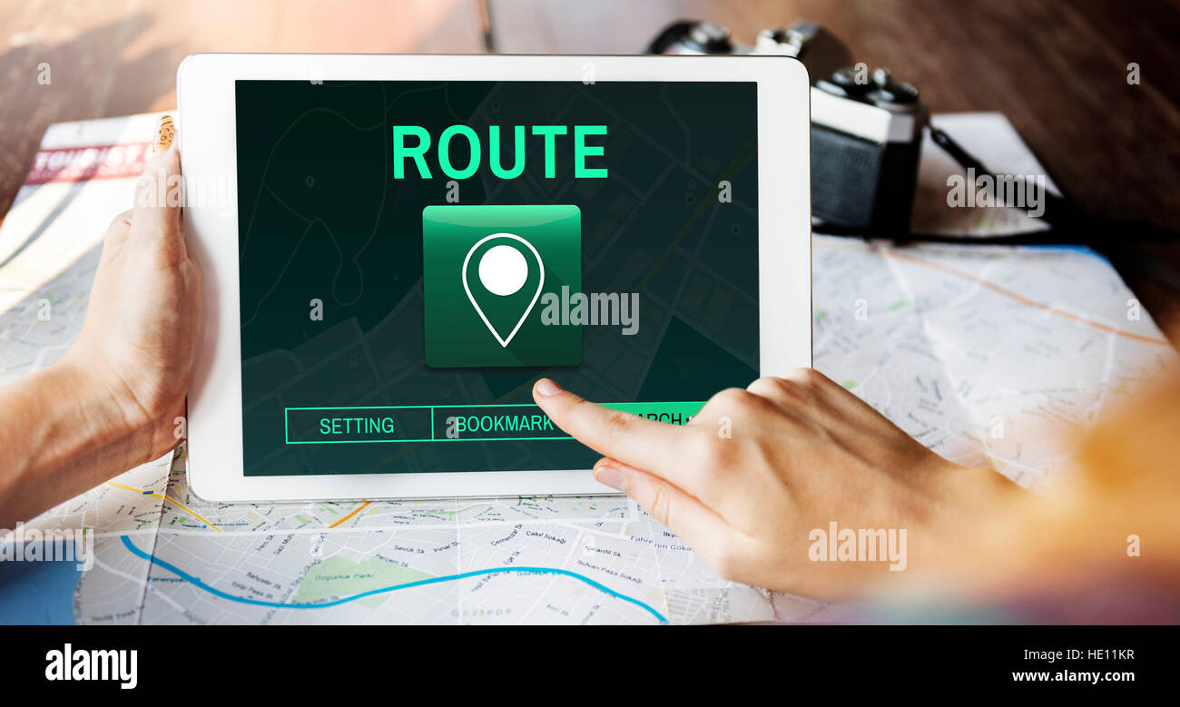Route Destination Location GPS Map Concept Stock Photo - Alamy