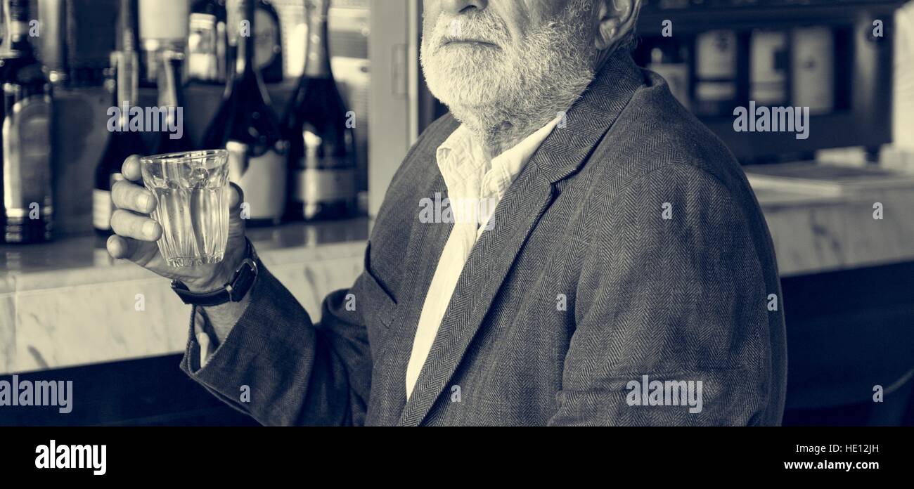 Senior Man Hangout Drinking Alcohol Night Club Concept Stock Photo - Alamy
