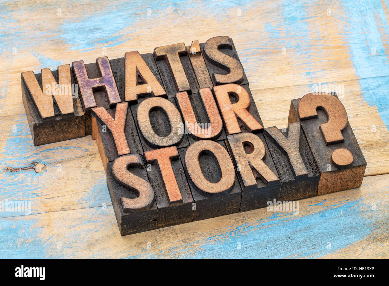 what is you story question - word abstract in vintage letterpress wood ...