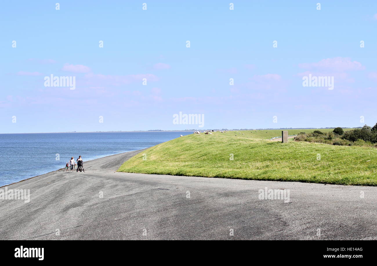 On top of a reinforced dike at the Wadden Sea coast near Lauwersoog ...
