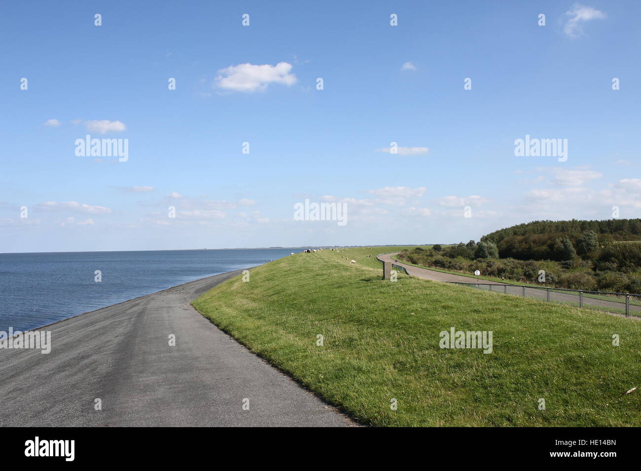 Wadden Sea coast near Lauwersoog, Friesland, Netherlands, sea on left ...