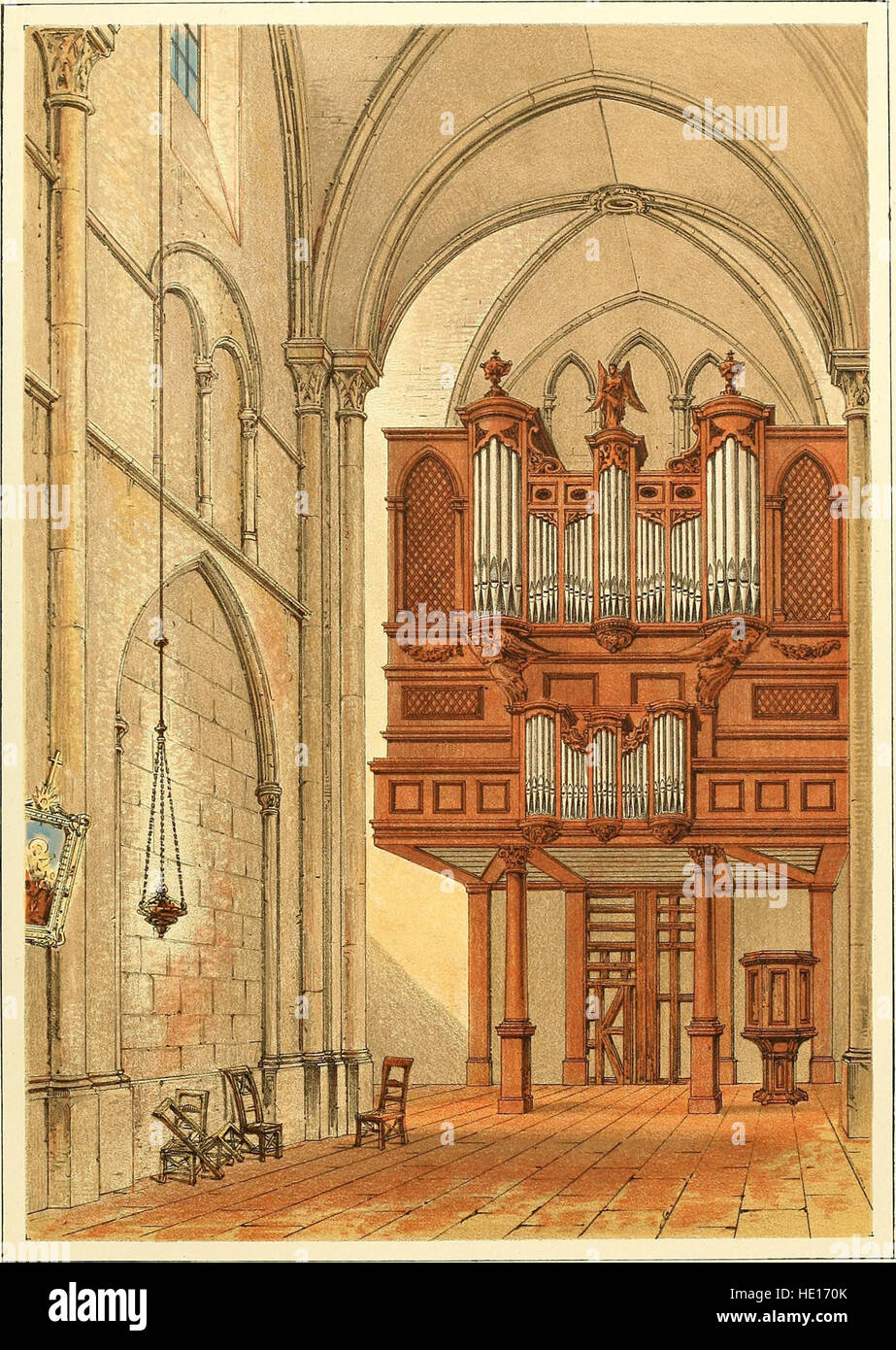 A 1877 illustrated book discussing organ cases, their design, and the ...