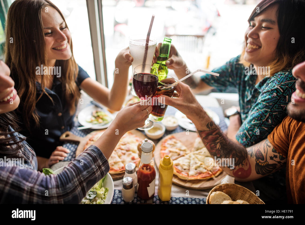Friends Eating Pizza Party Together Concept Stock Photo - Alamy