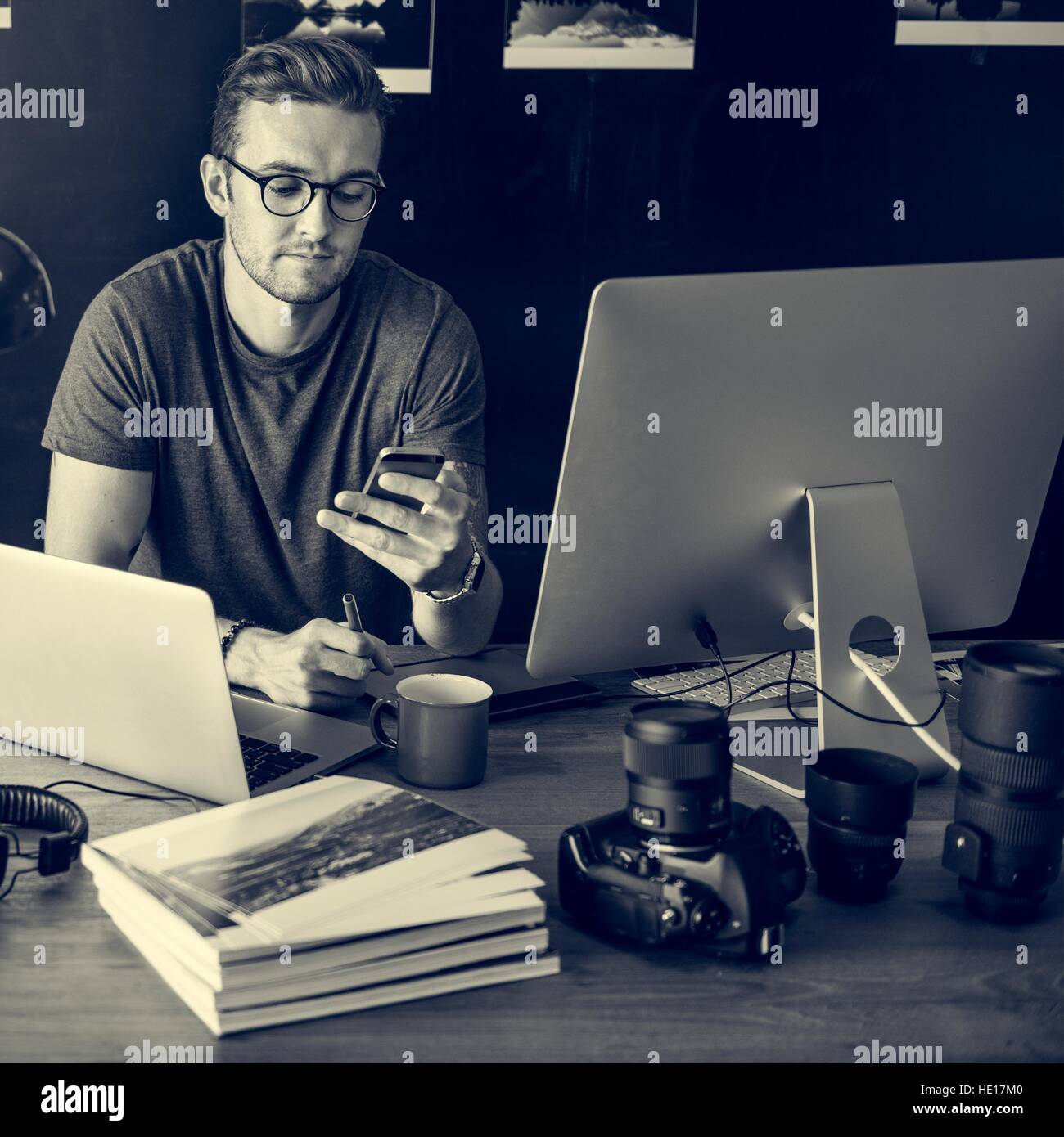 Man Busy Photographer Editing Home Office Concept Stock Photo - Alamy