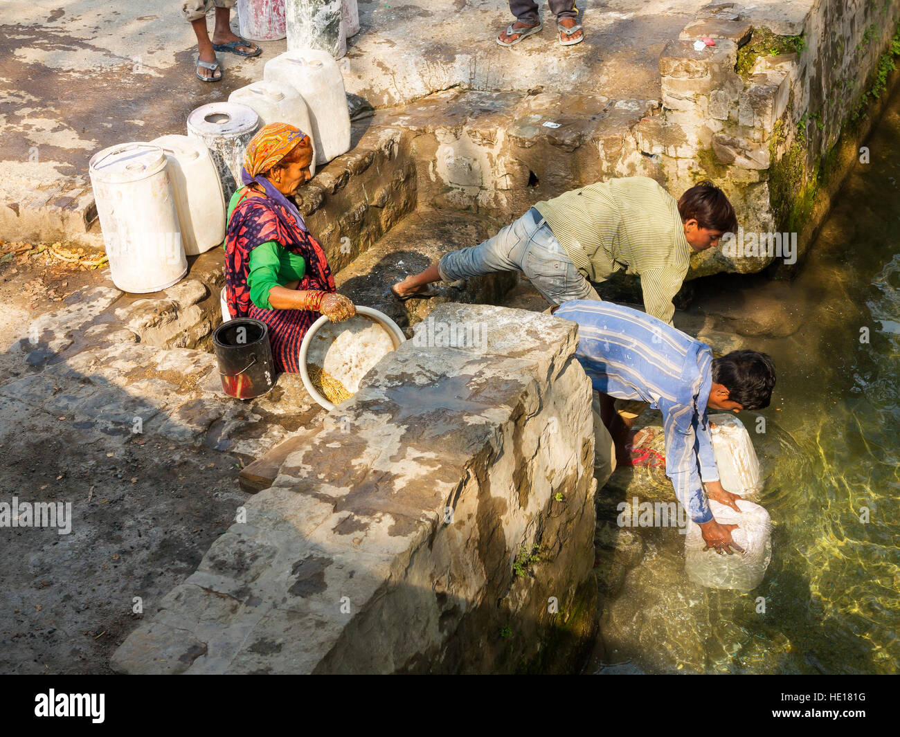 Indian boys fetching water at Boar Canal built by Sir Henry Ramsay in ...