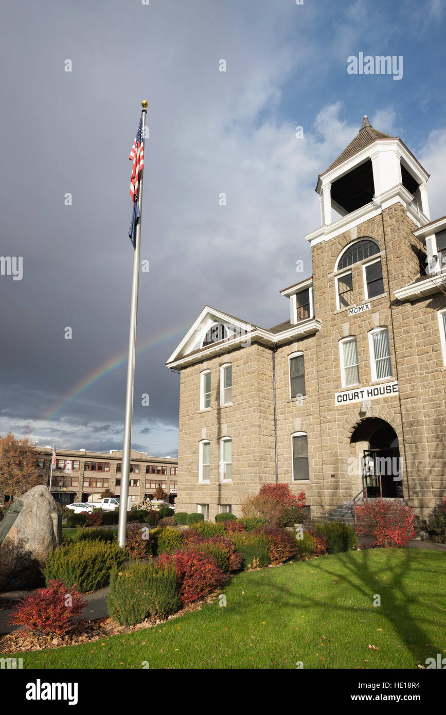 Rainbow over the Wallowa County Courthouse in Enterprise, Oregon Stock ...