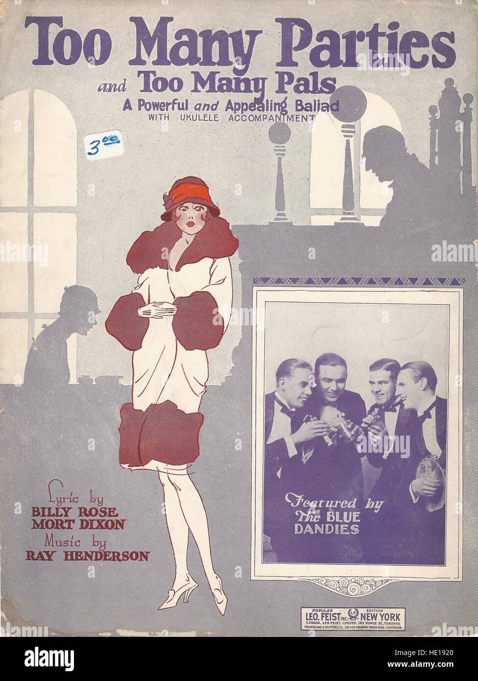 "Too Many Parties" 1925 Sheet Music Cover Stock Photo - Alamy