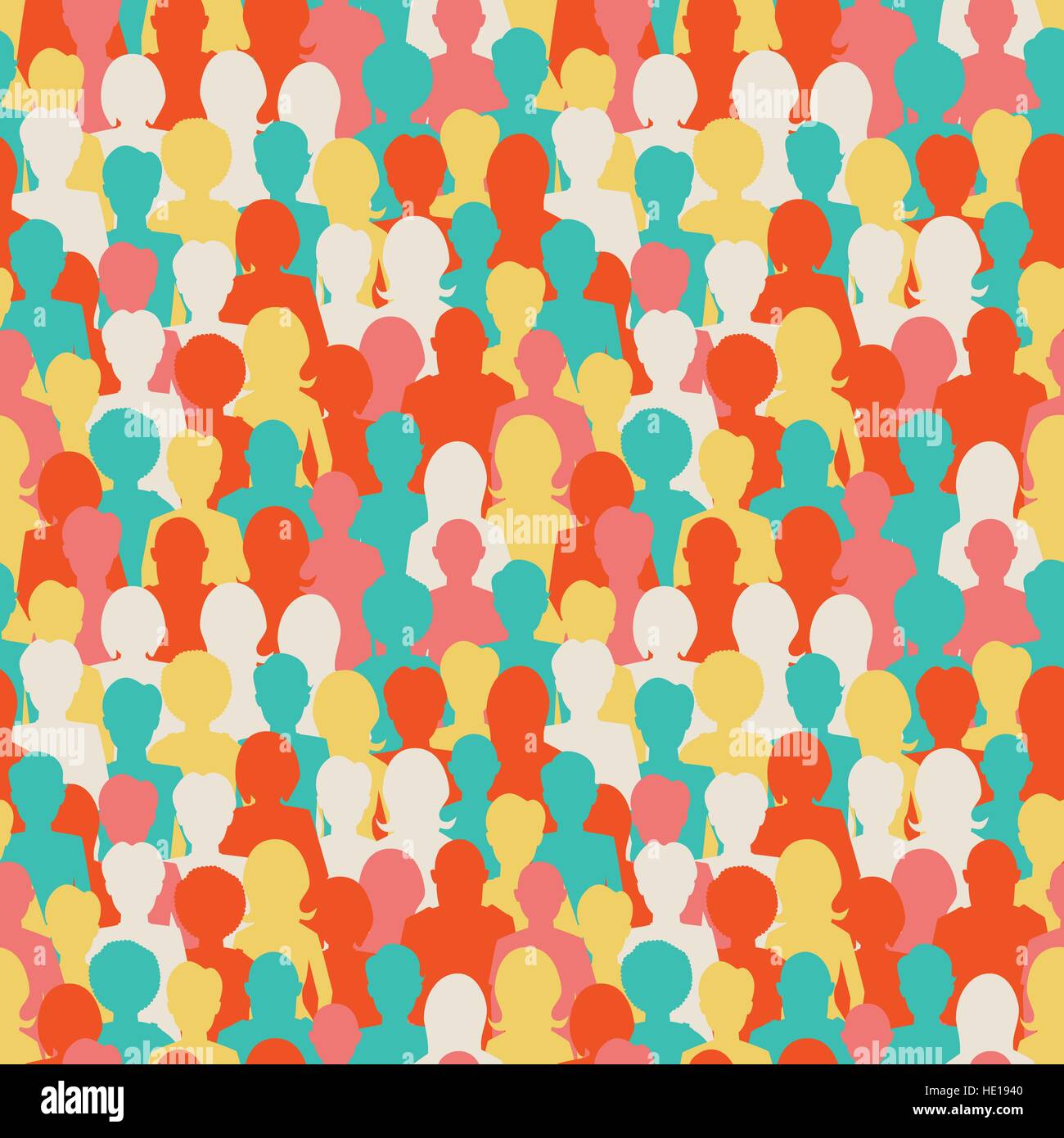 A lot of colorful people silhouettes, crowd of people seamless pattern ...