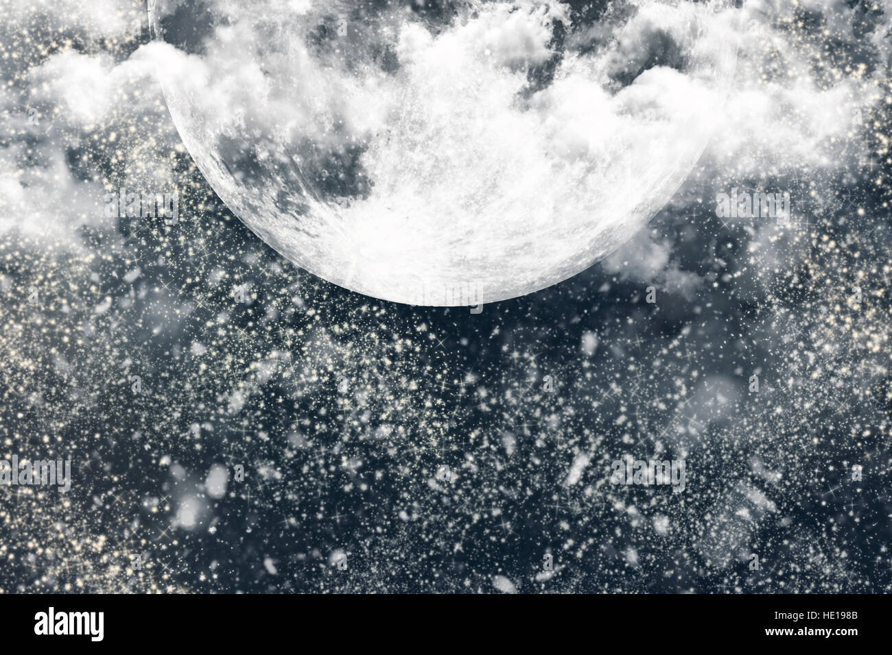Christmas Night Winter Background With Dark Sky, Moon, Clouds and ...
