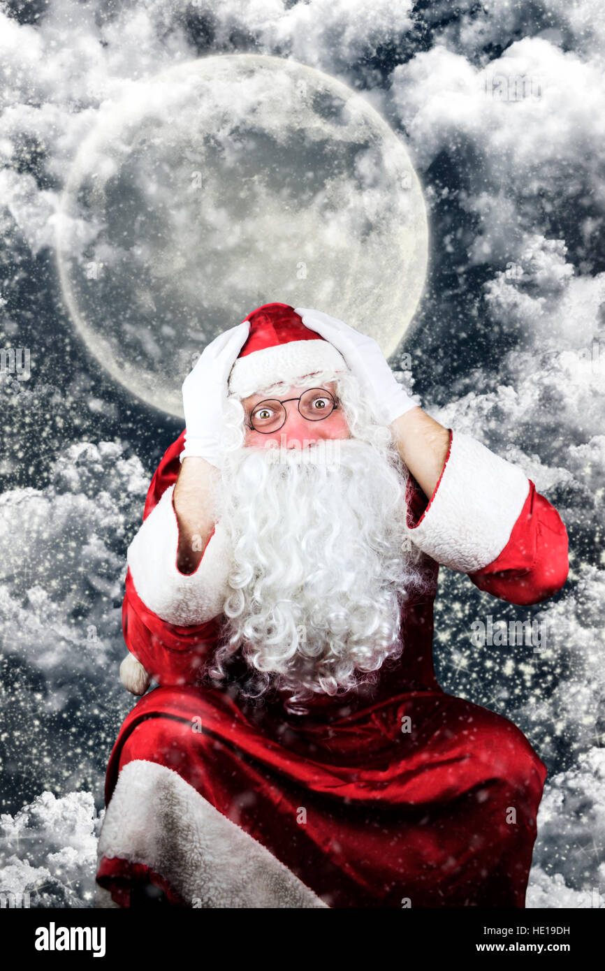 Santa Claus in the Christmas Night , with Sky full of Stars, Snow ...
