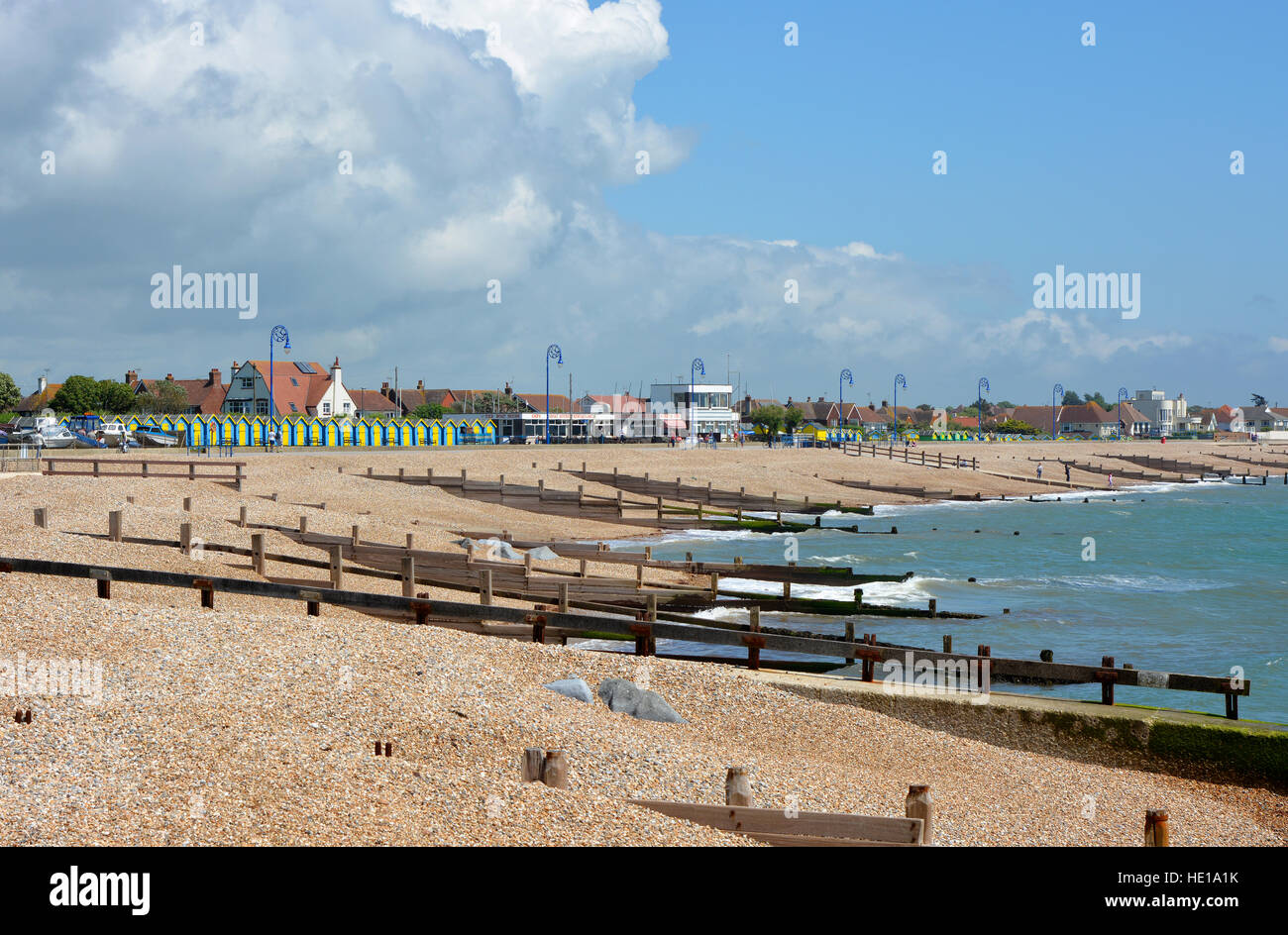 Seafront and shingle beach at Felpham, Bognor Regis in West Sussex ...