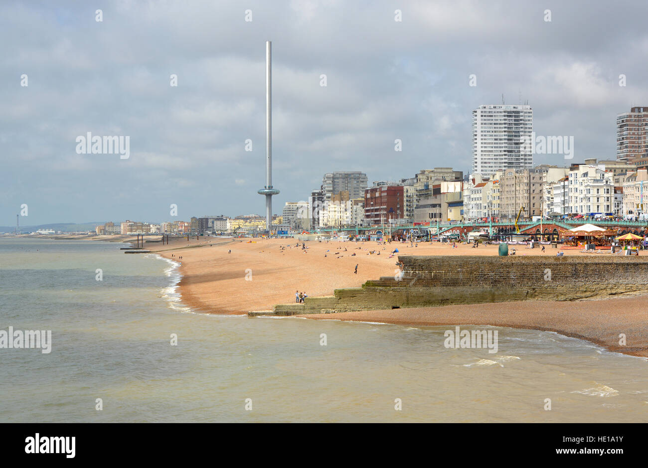 Seafront and beach at Brighton in East Sussex, England. Viewed from the ...