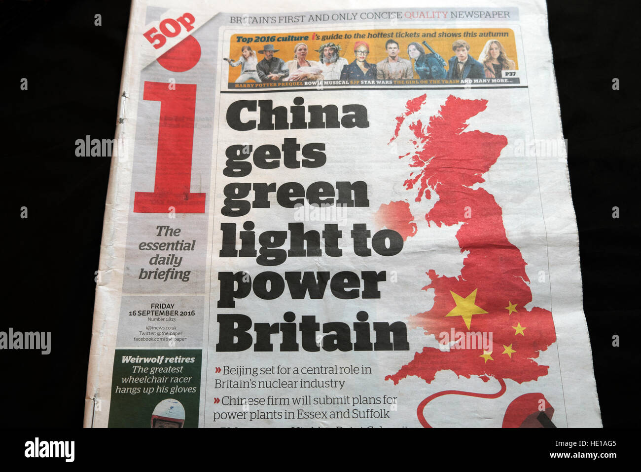 i newspaper headline "China gets green light to power Britain" London ...