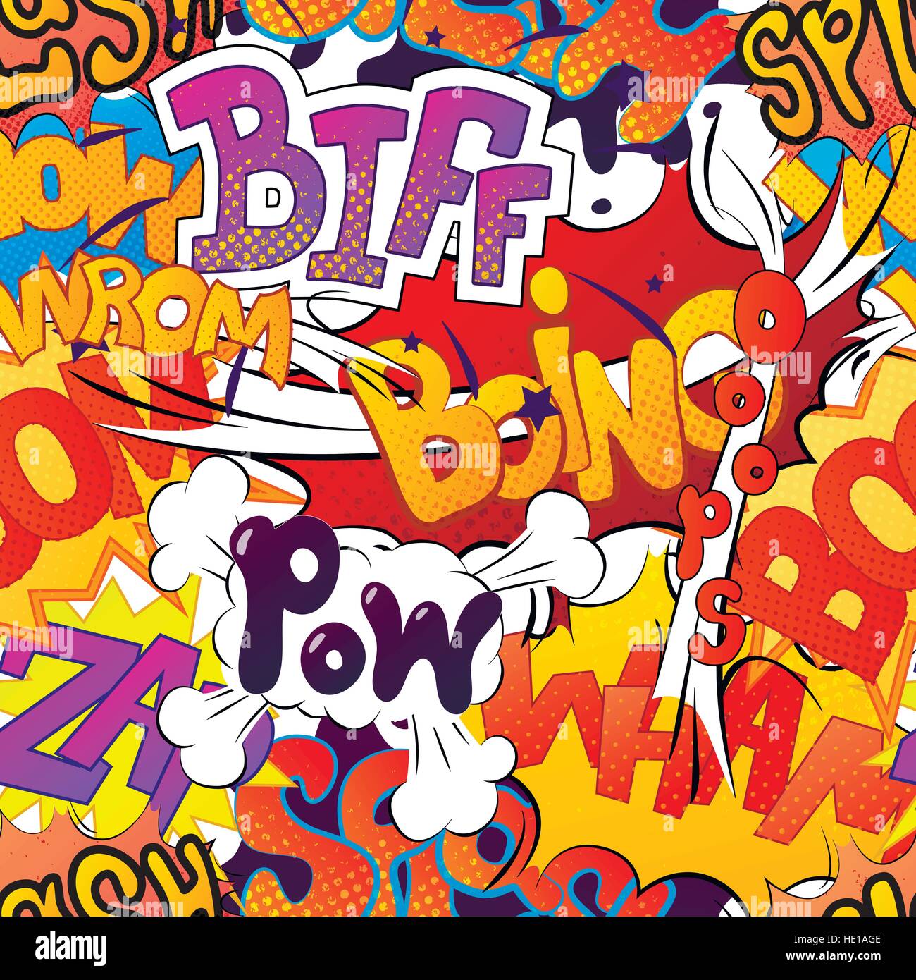A lot of bright multi colored comic sound effects, seamless pattern ...