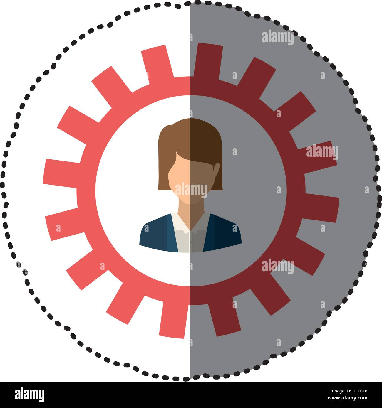 Gear and businesswoman icon. Teamwork people corporate and workforce ...