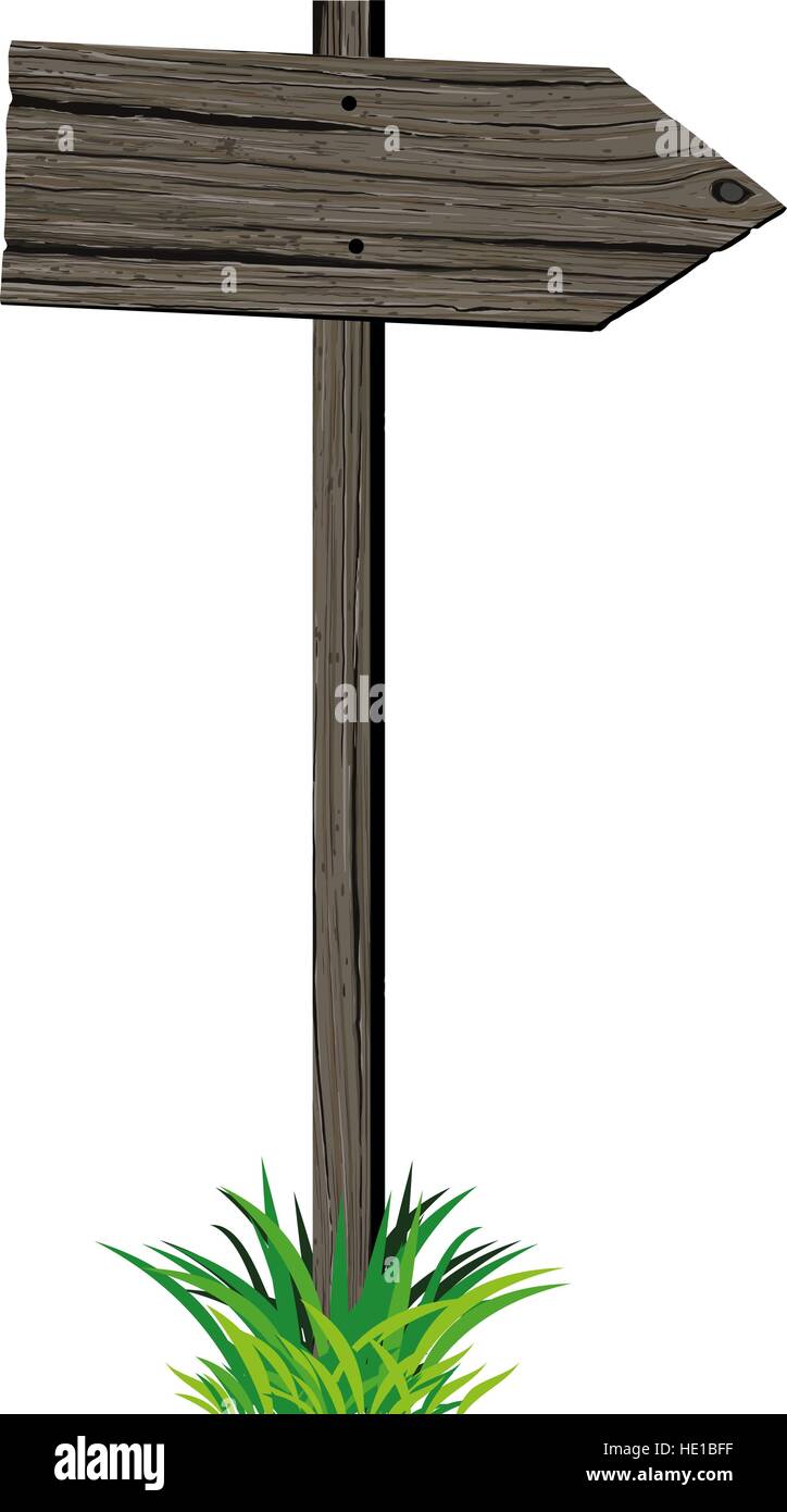 Wooden signboard arrow template in grunge style and green grass ...