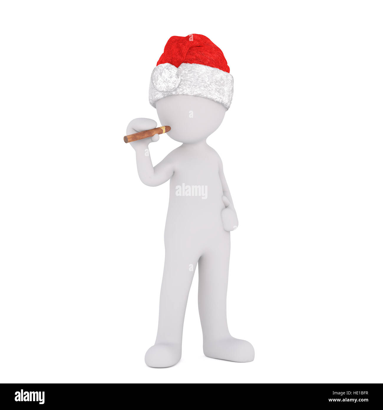 3d man in a red Santa hat smoking a cigar or cigarillo after his ...