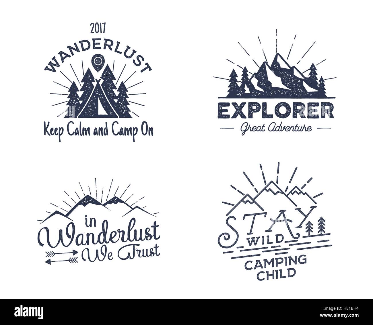 Set of outdoors activity badges. Retro illustration of outdoor activity ...
