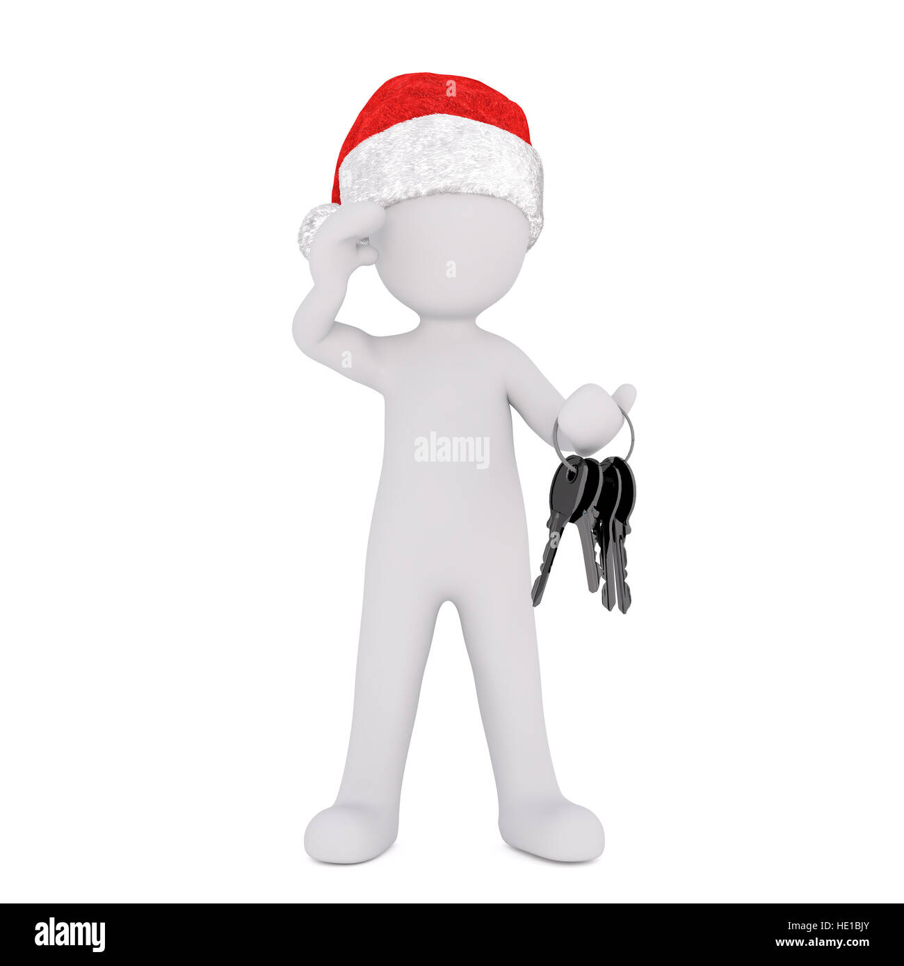 Festive 3d man in a Santa hat holding a bunch of house keys conceptual ...
