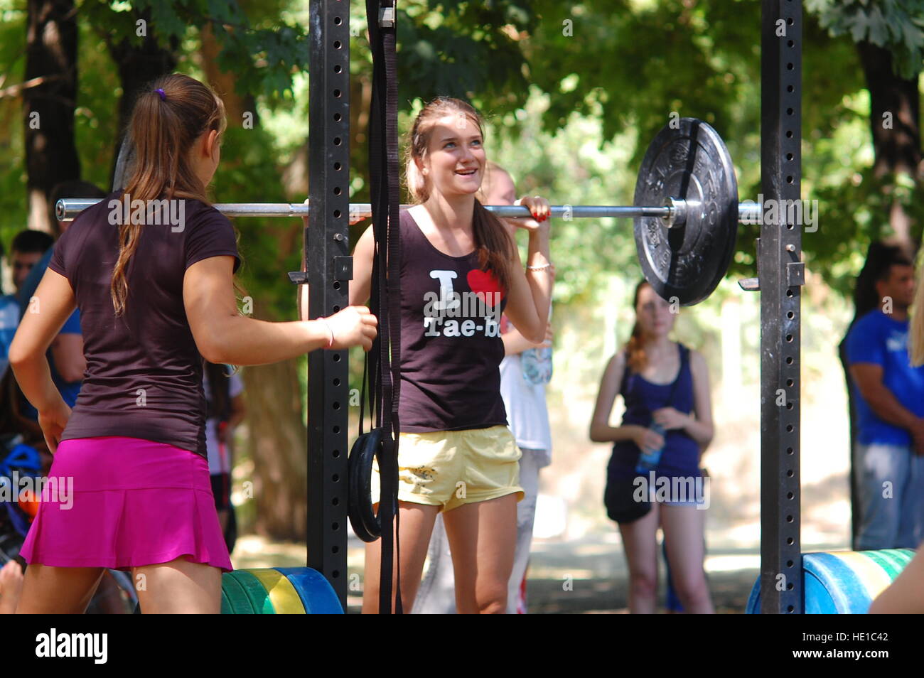 Training over the bar. Weight lifting, exercise with weights Stock ...