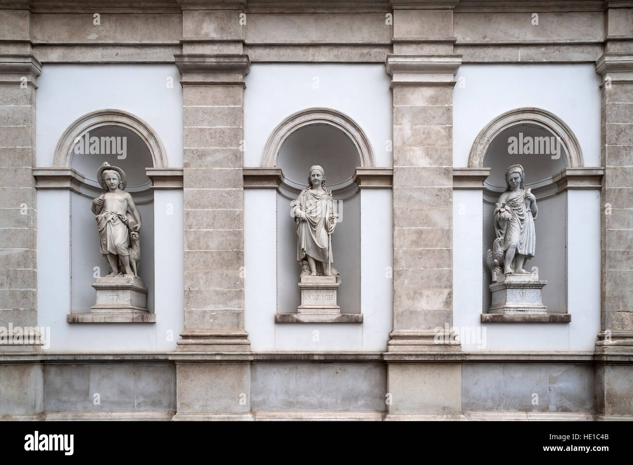Marble statues, symbolic of Danube tributaries, from left: Mura ...
