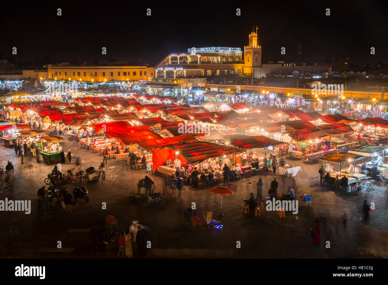 Market square Djemaa el Fna at night, Marrakesh, Morocco Stock Photo ...