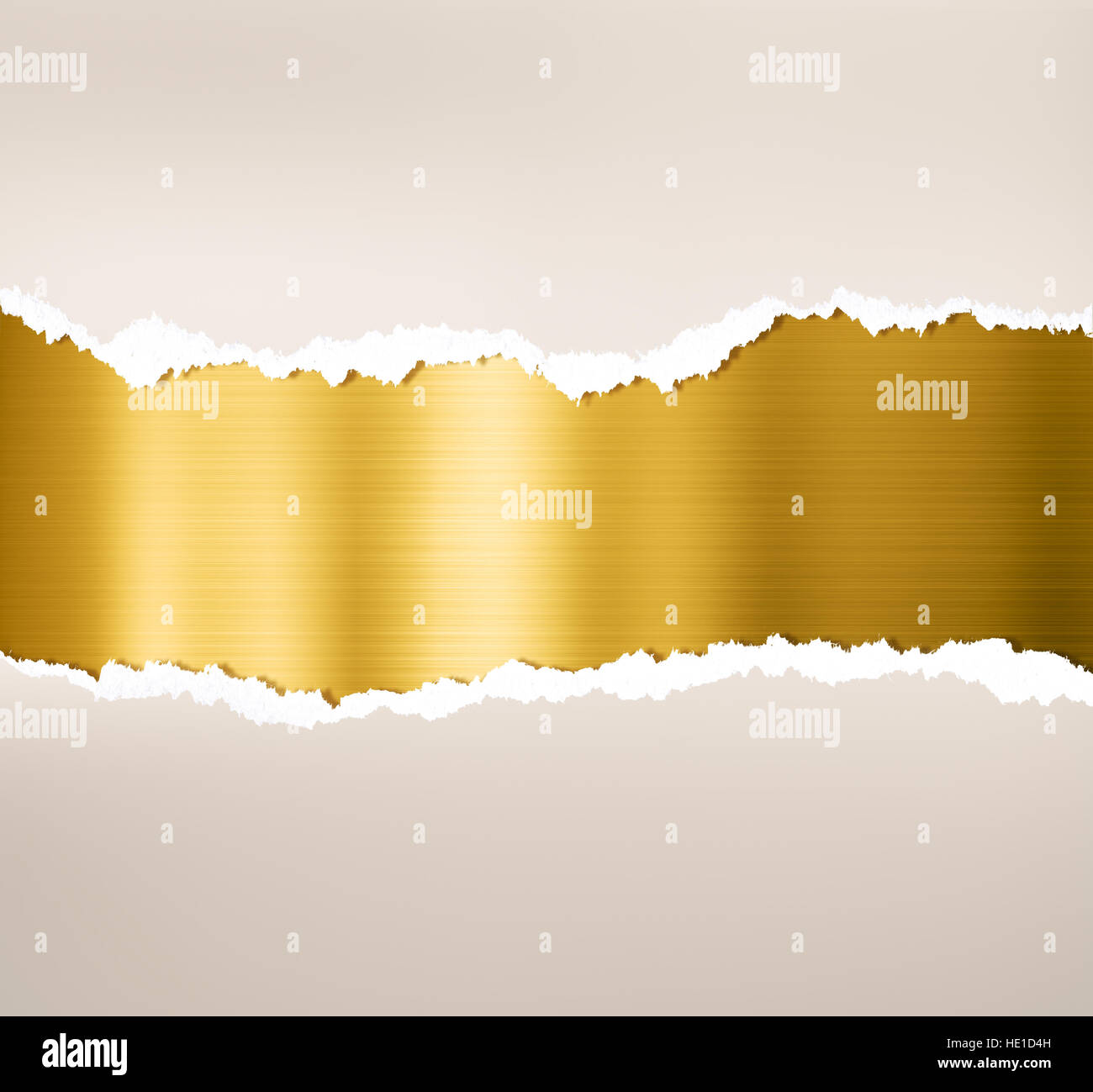 Torn paper with gold metal plate background Stock Photo - Alamy