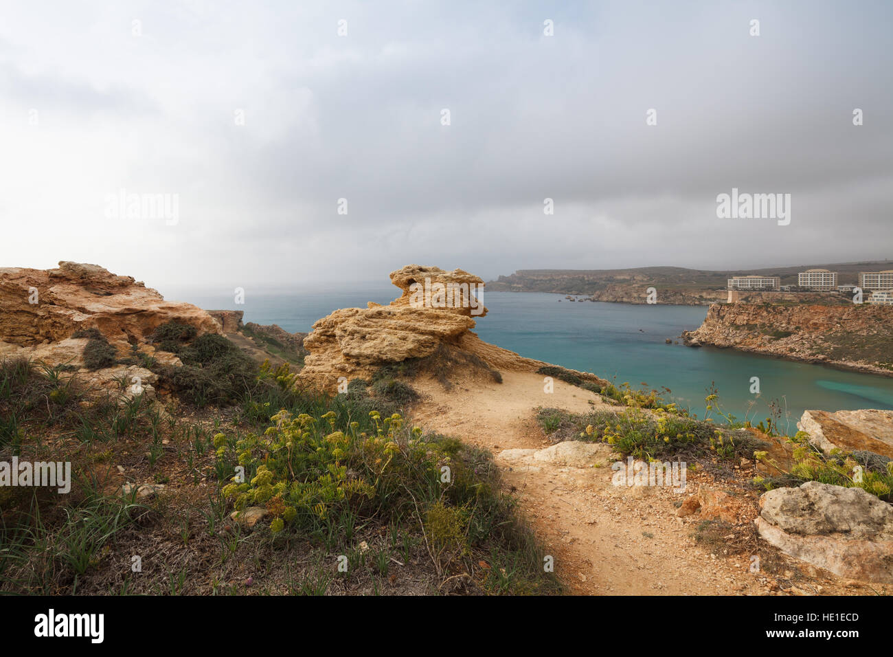 Maltese rocky seascape, island's west side, Riviera Bay, Malta Stock ...