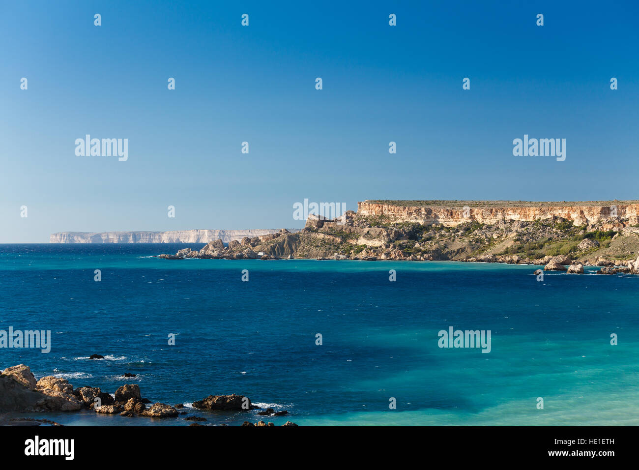 Maltese rocky seascape, island's west side, Riviera Bay, Malta Stock ...