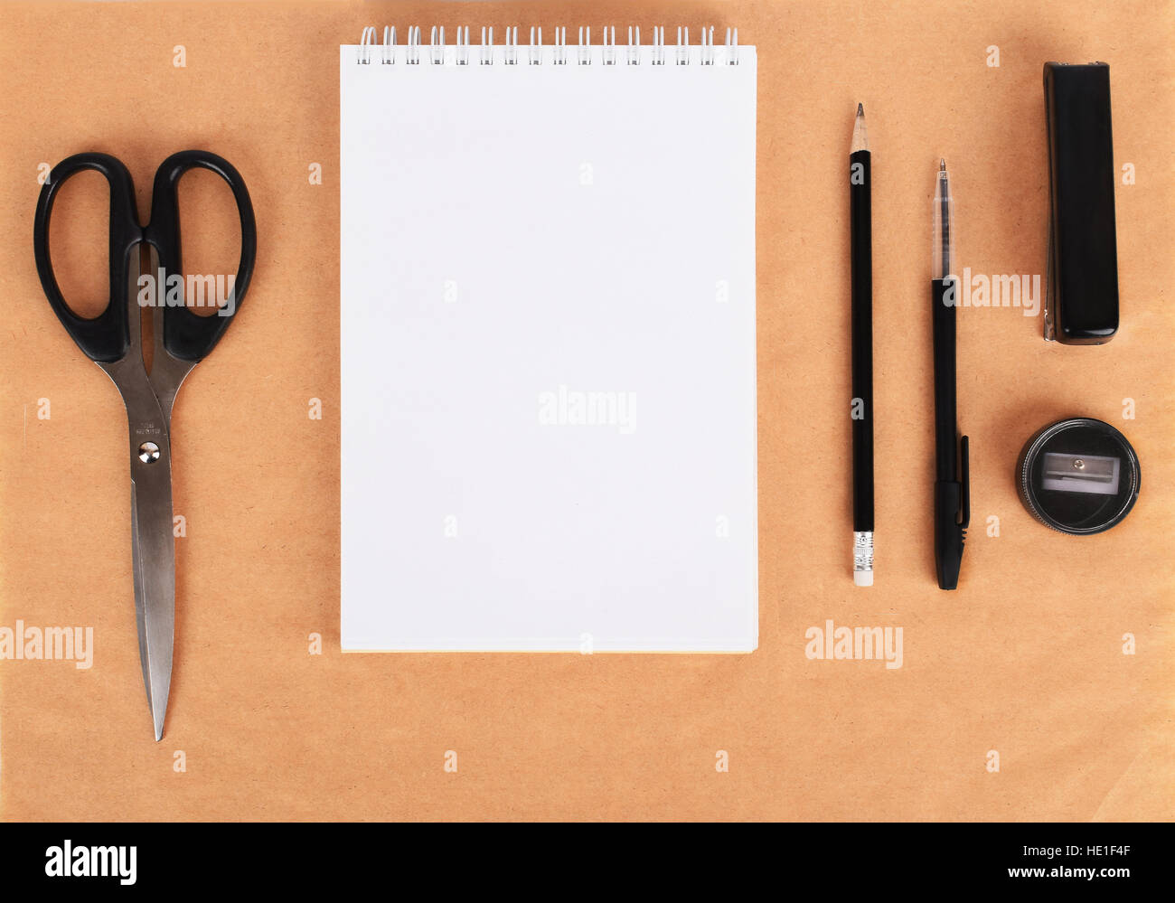 Mock up on the kraft paper. Templates blank with stationery, copy space ...