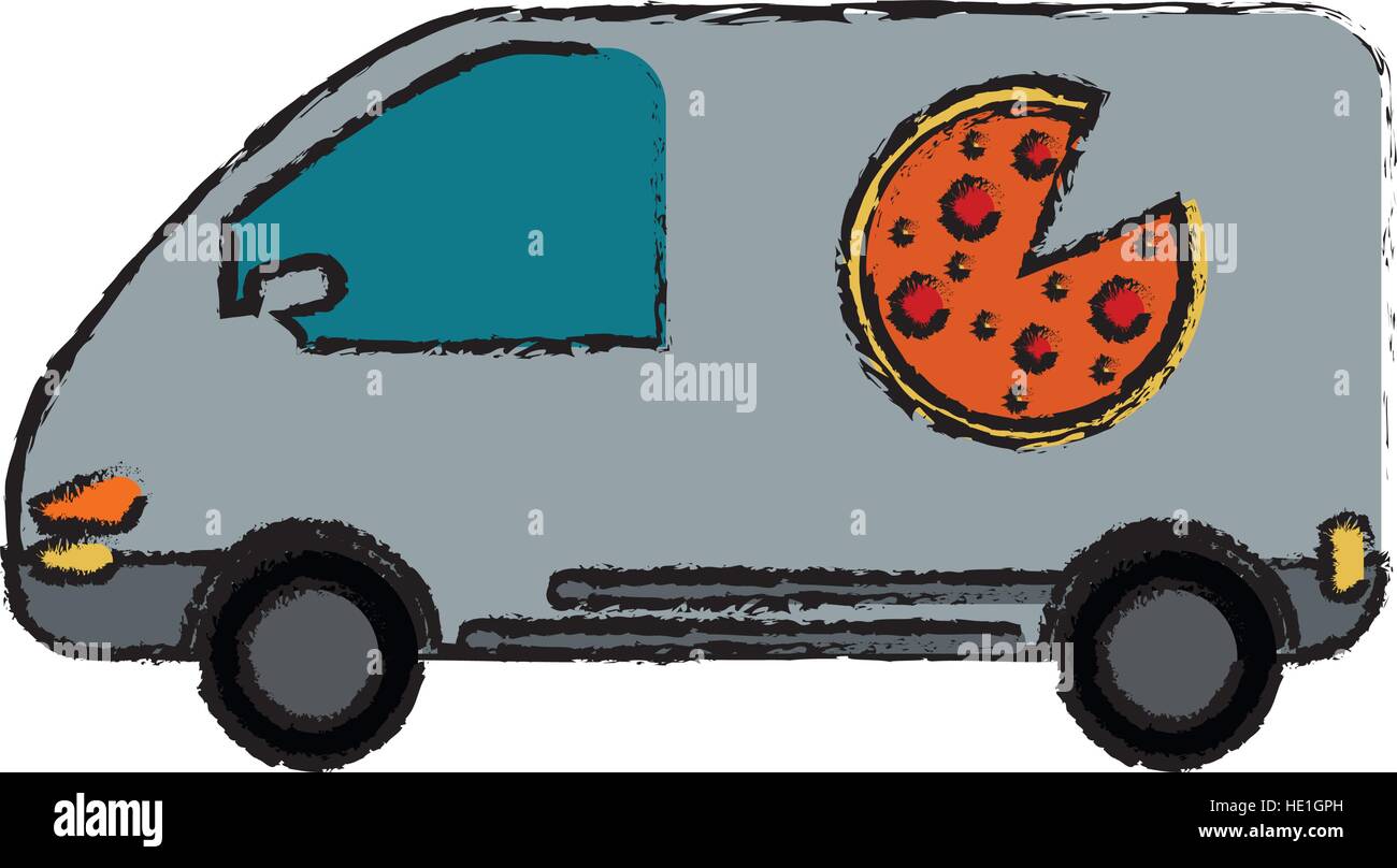 pizza delivery car van service drawing Stock Vector Image & Art - Alamy