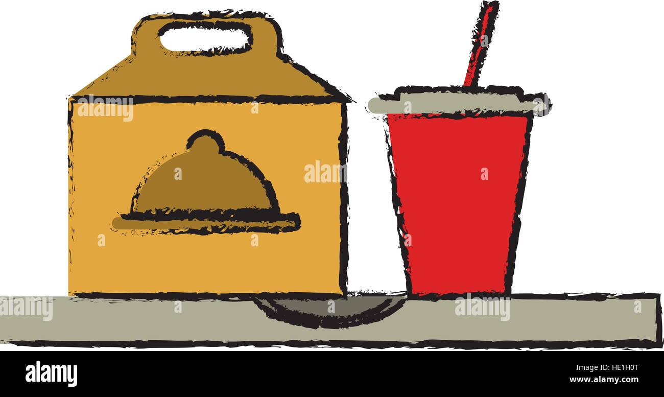 fast food take out box and plastic cup soda sketch Stock Vector Image ...