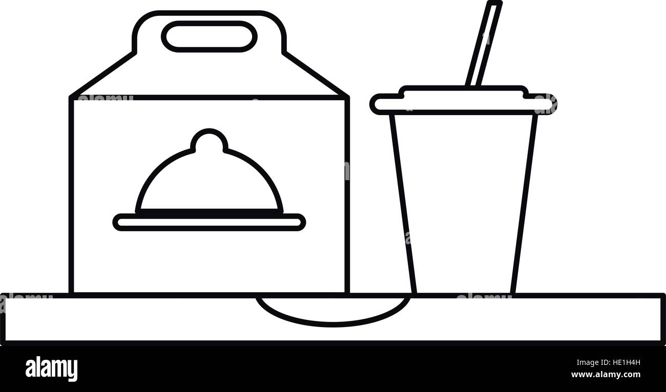 fast food take out box and plastic cup soda outline Stock Vector Image ...