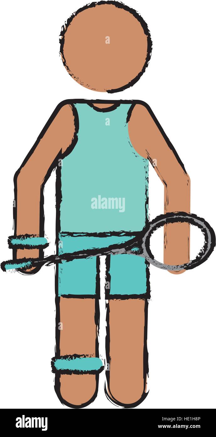 drawing character badminton player racket green uniform Stock Vector ...
