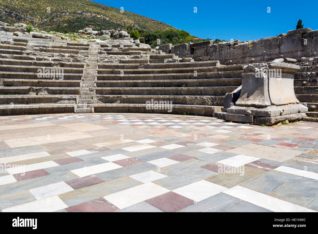 Ruins of theater in ancient city of Messinia at Peloponnese, Greece ...