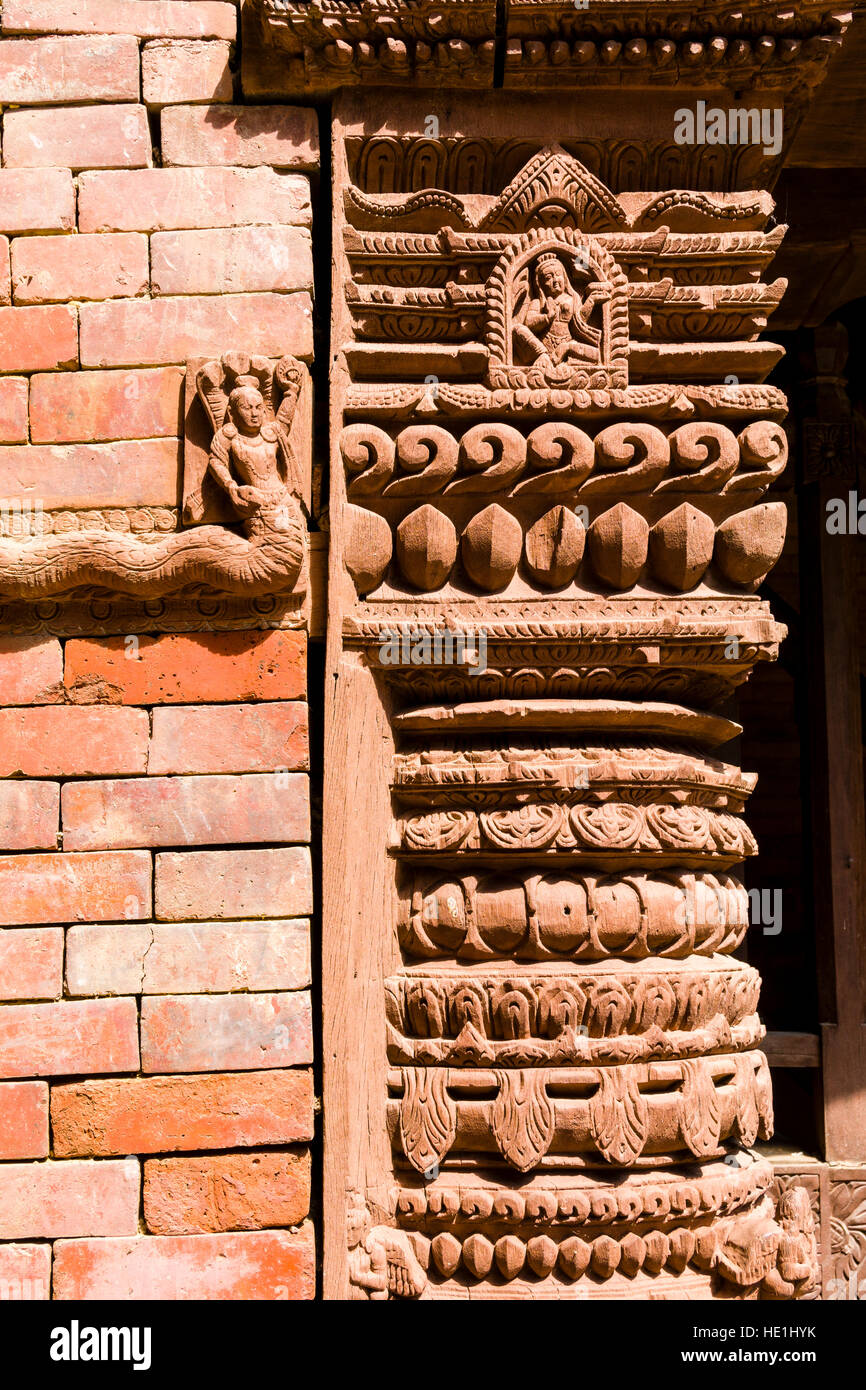 Artfully formed clay structures at the walls of the Hanuman Dhoka ...