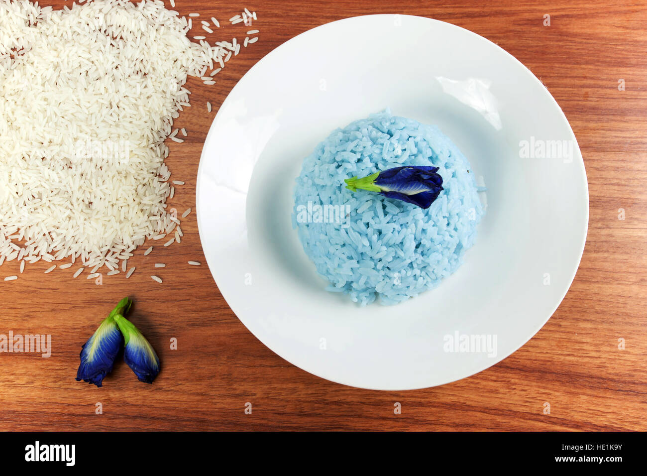Blue Rice made cooking from Butterfly Pea flower (Clitoria ternatea L ...