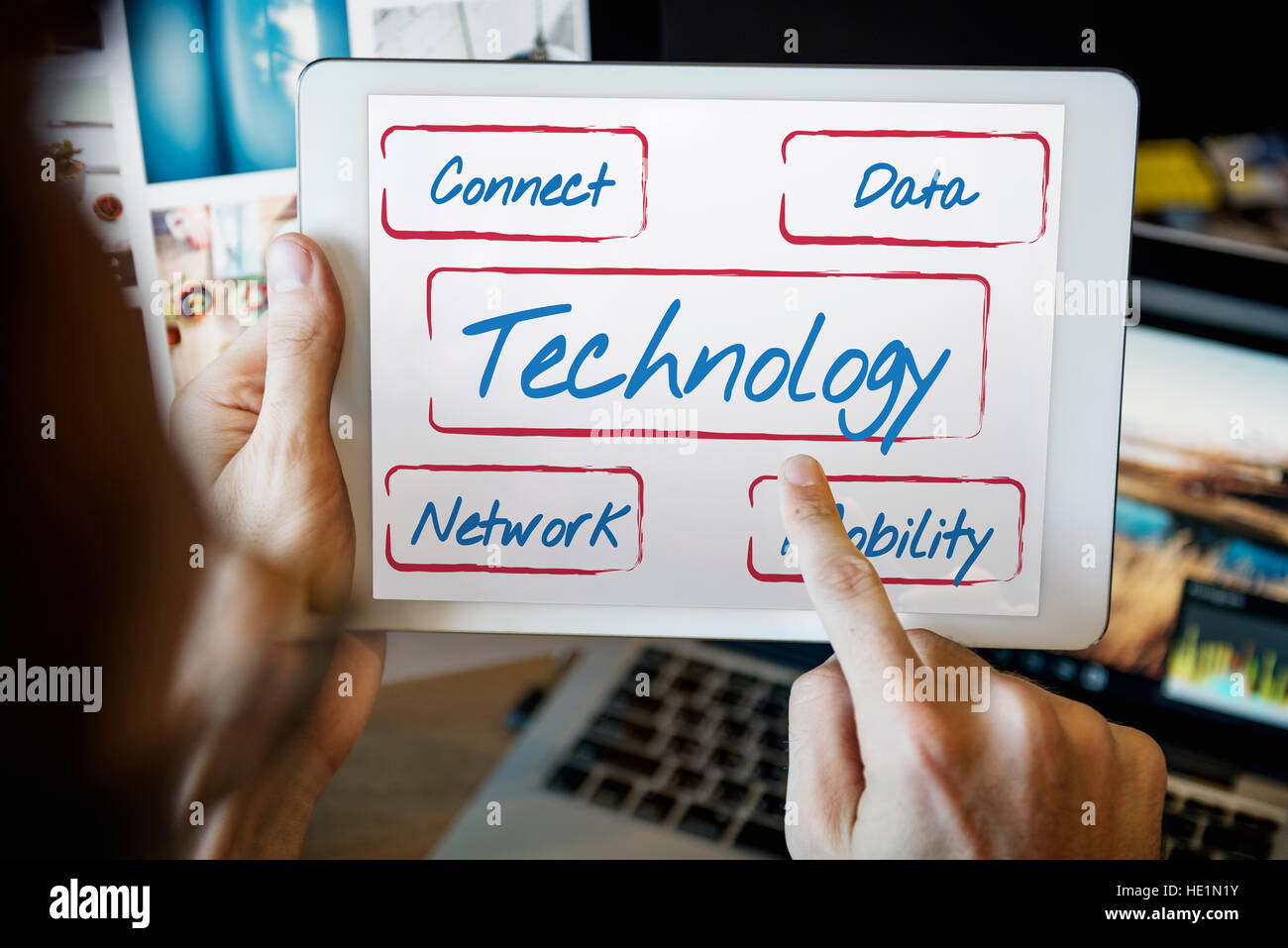 Technology Connect Data Network Mobility Words Concept Stock Photo - Alamy